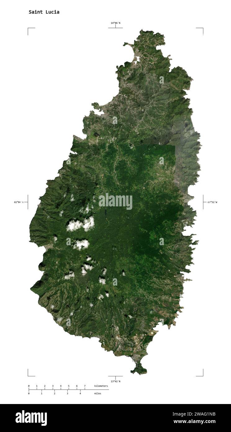 Shape of a low resolution satellite map of the Saint Lucia, with ...
