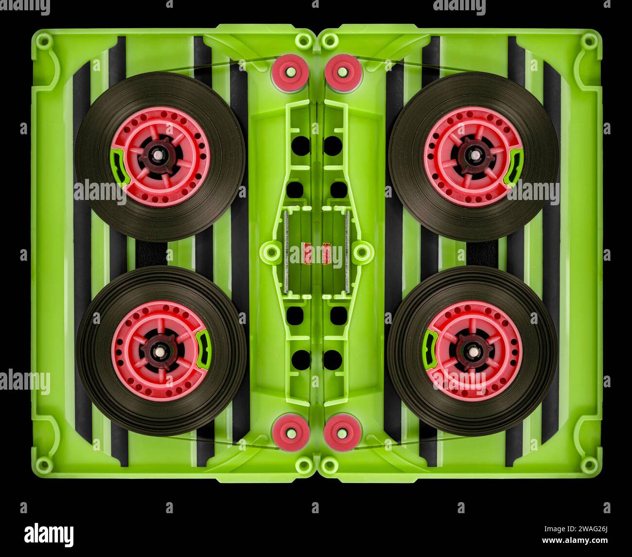 Audio cassette tape in use sound recording in the tape recorder, 90s ...