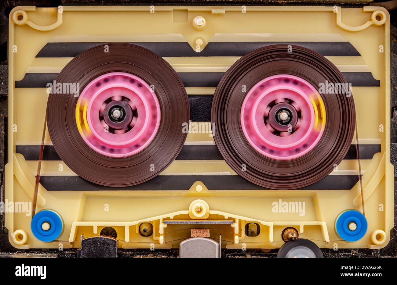 Audio cassette tape in use sound recording in the tape recorder, 90s ...