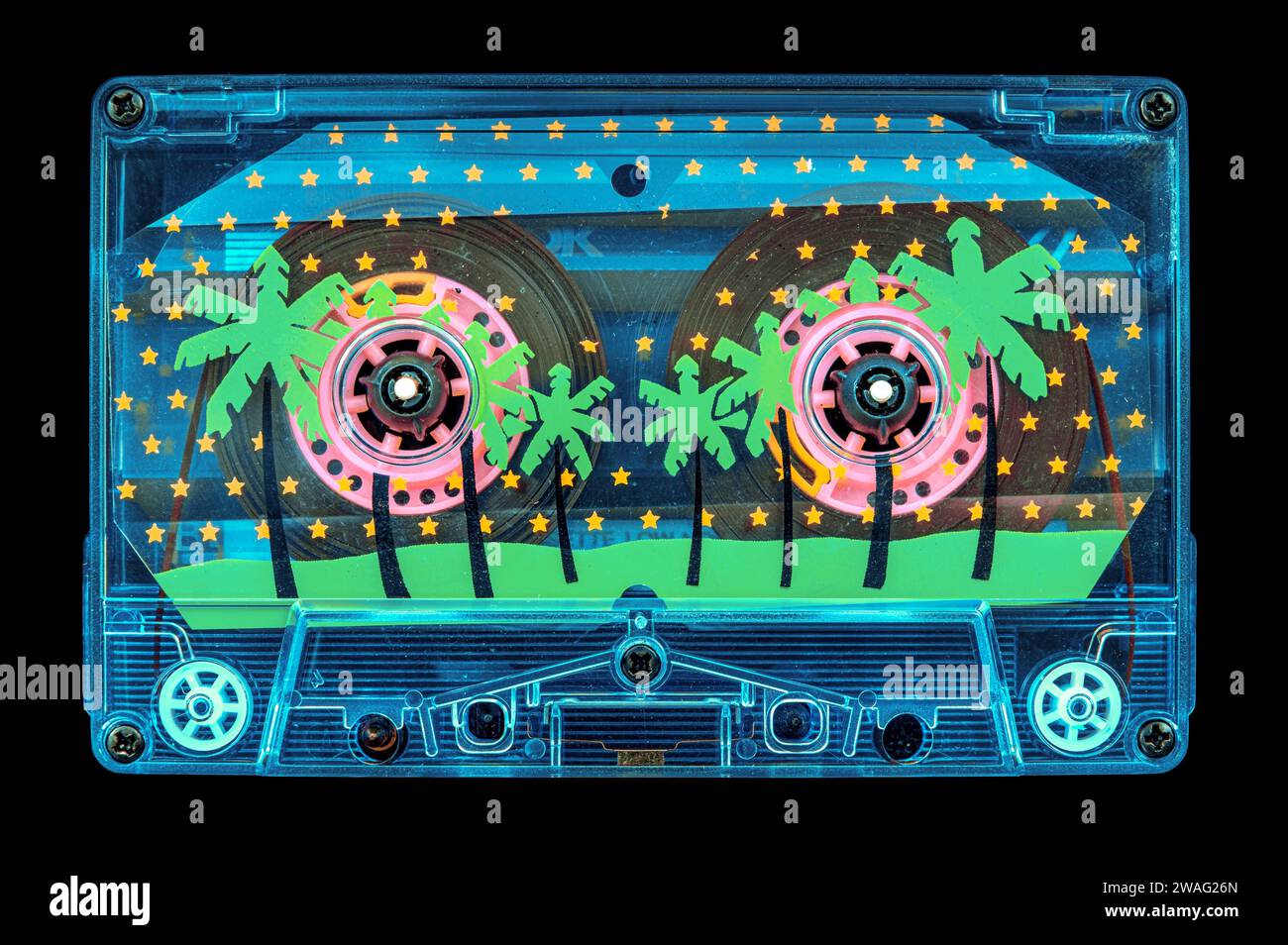Audio cassette tape in use sound recording in the tape recorder, 90s ...