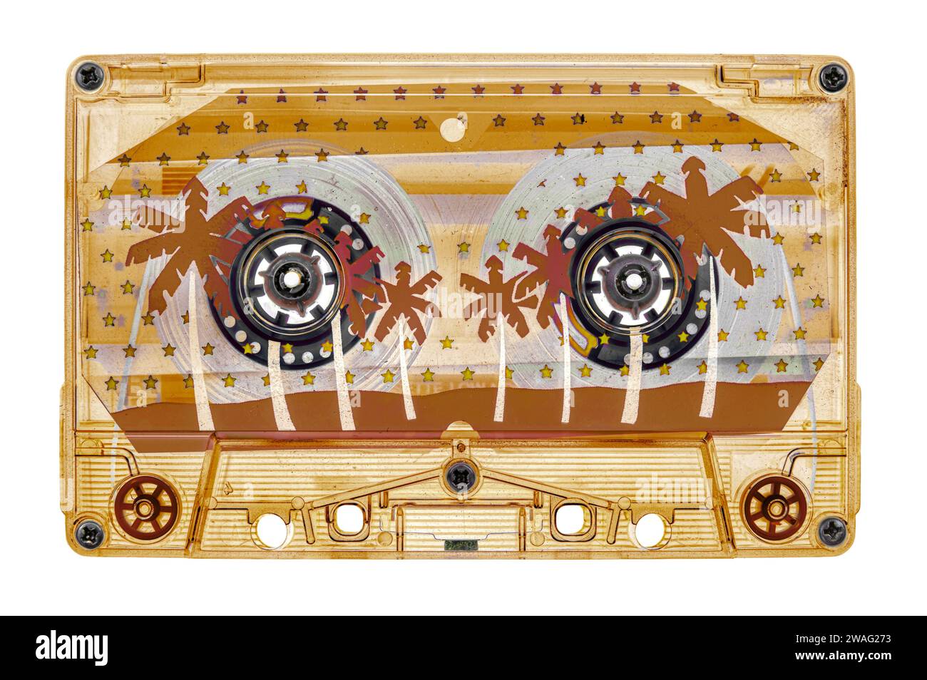 Audio cassette tape in use sound recording in the tape recorder, 90s ...
