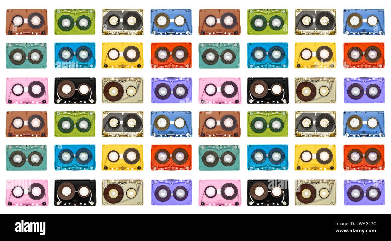 Audio cassette tape pattern on white background Stock Photo - Alamy
