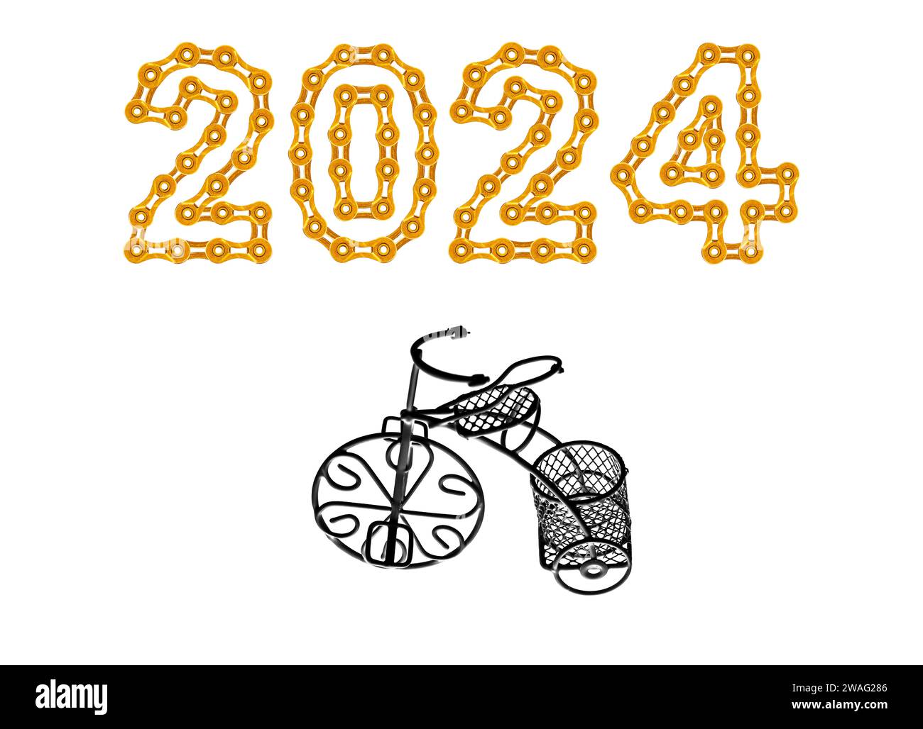 Black wire bicycle with a basket and 2024 Happy New Year made from ...
