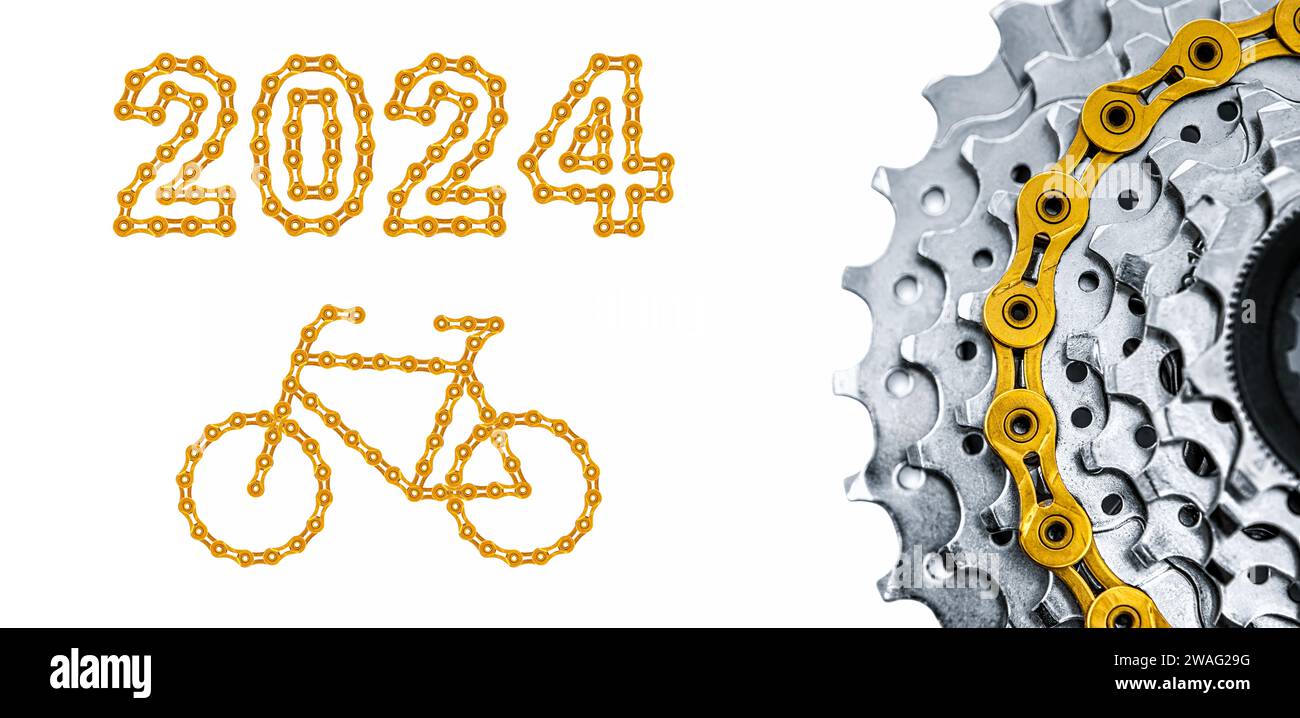 bicycle chain on MTB cassette with 2024 Happy New Year Stock Photo - Alamy