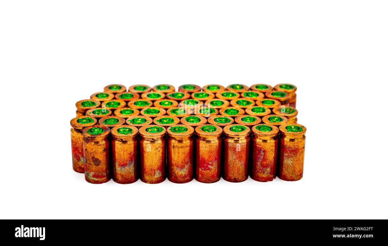 bullet cartridges casings on white background Stock Photo - Alamy
