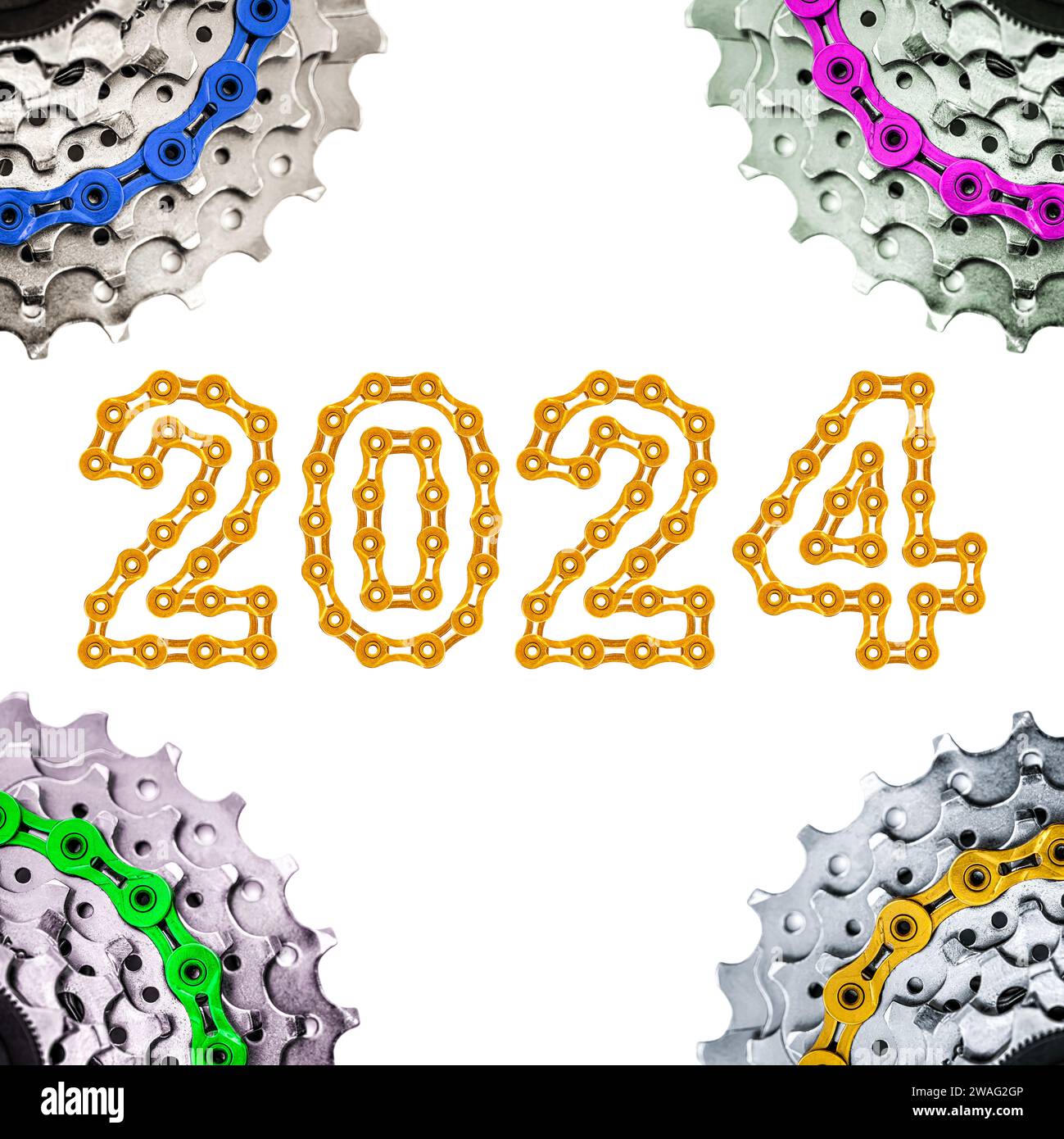 colored bicycle chain with MTB cassette in the corners with 2024 Happy ...