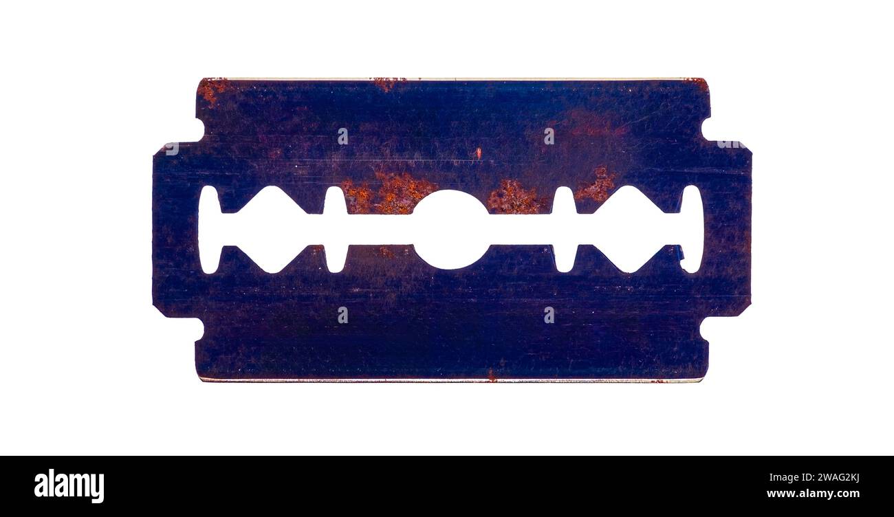 Corrosive rust on the vintage razor blade isolated on white background ...