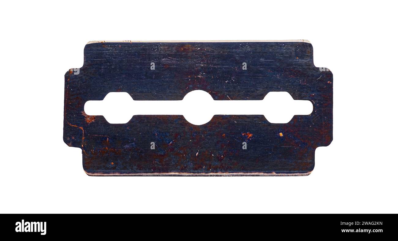 Corrosive rust on the vintage razor blade isolated on white background ...