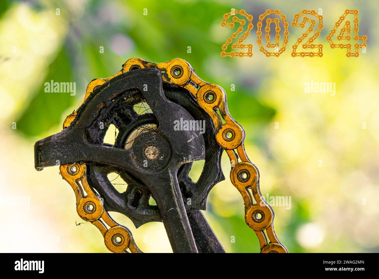 Dirty greasy gear chain linkage from a mountain bike with 2024 Happy ...