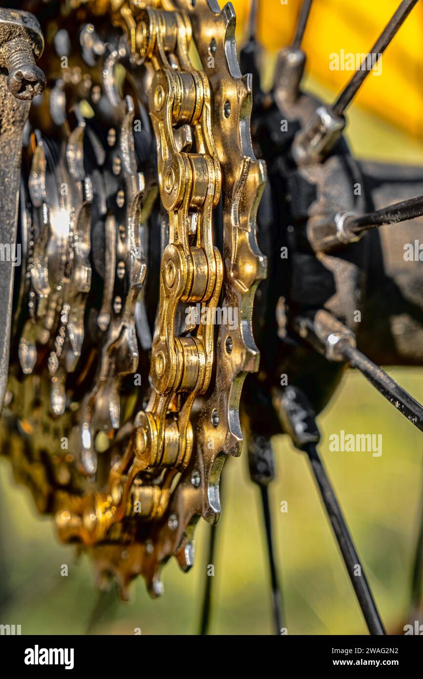 Dirty bicycle drivetrain. Dirty Chain Drive of Mountain Bike After ...