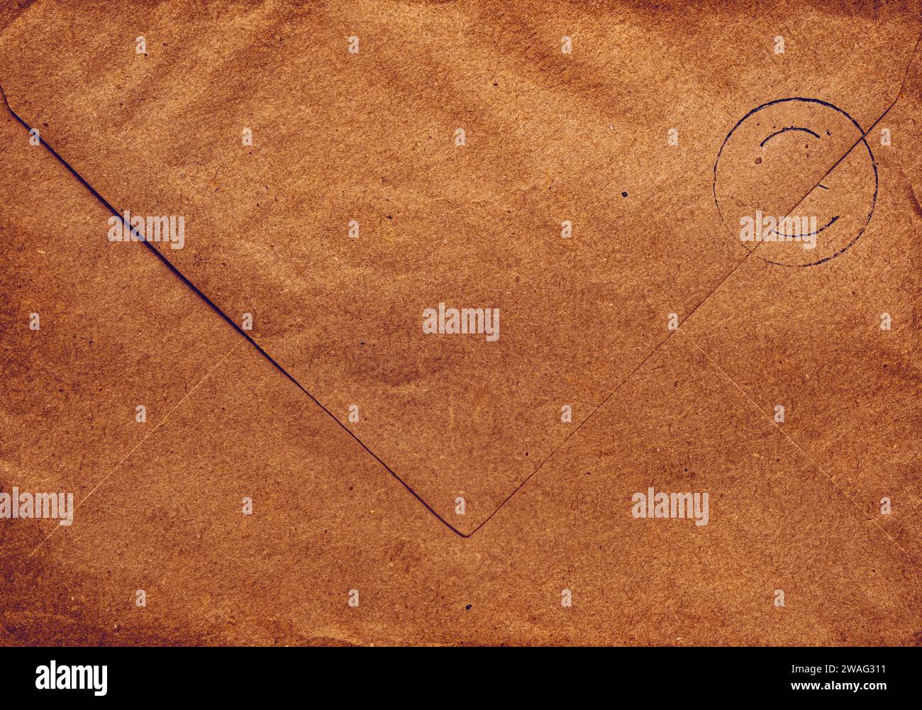 front view closeup of blank old aged closed letter paper envelope with ...