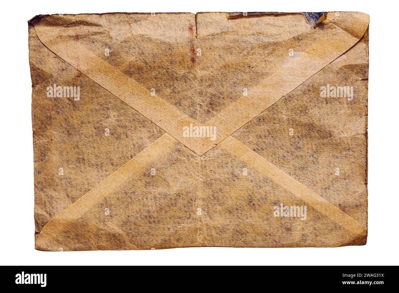 front view closeup of blank old aged closed letter paper envelope with ...