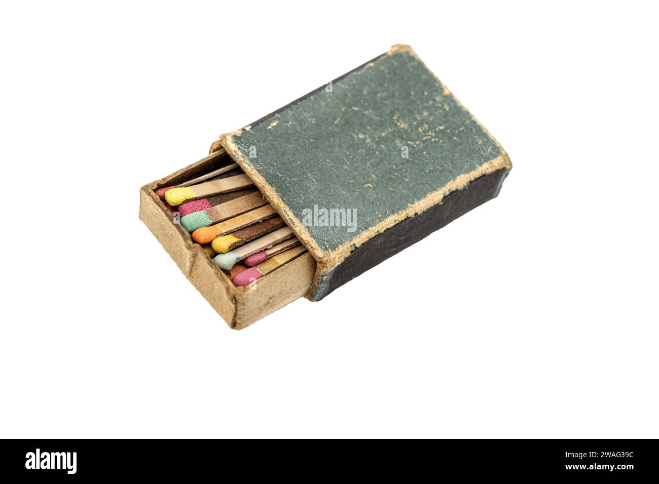 old matchbox with many colored matches on white background Stock Photo ...