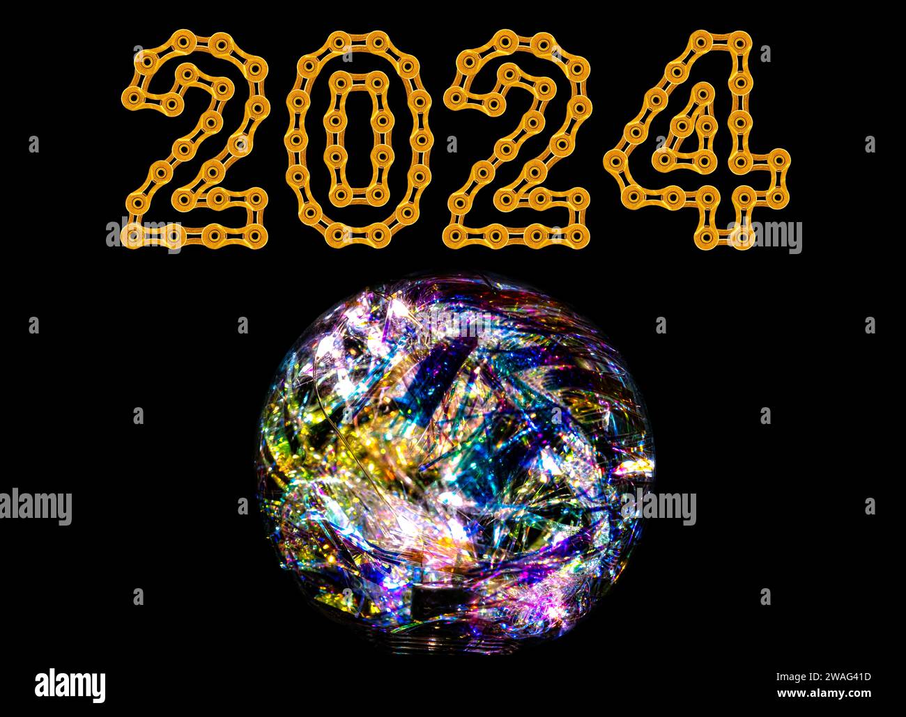 sparkling colored led lights ball with 2024 Happy New Year made by ...