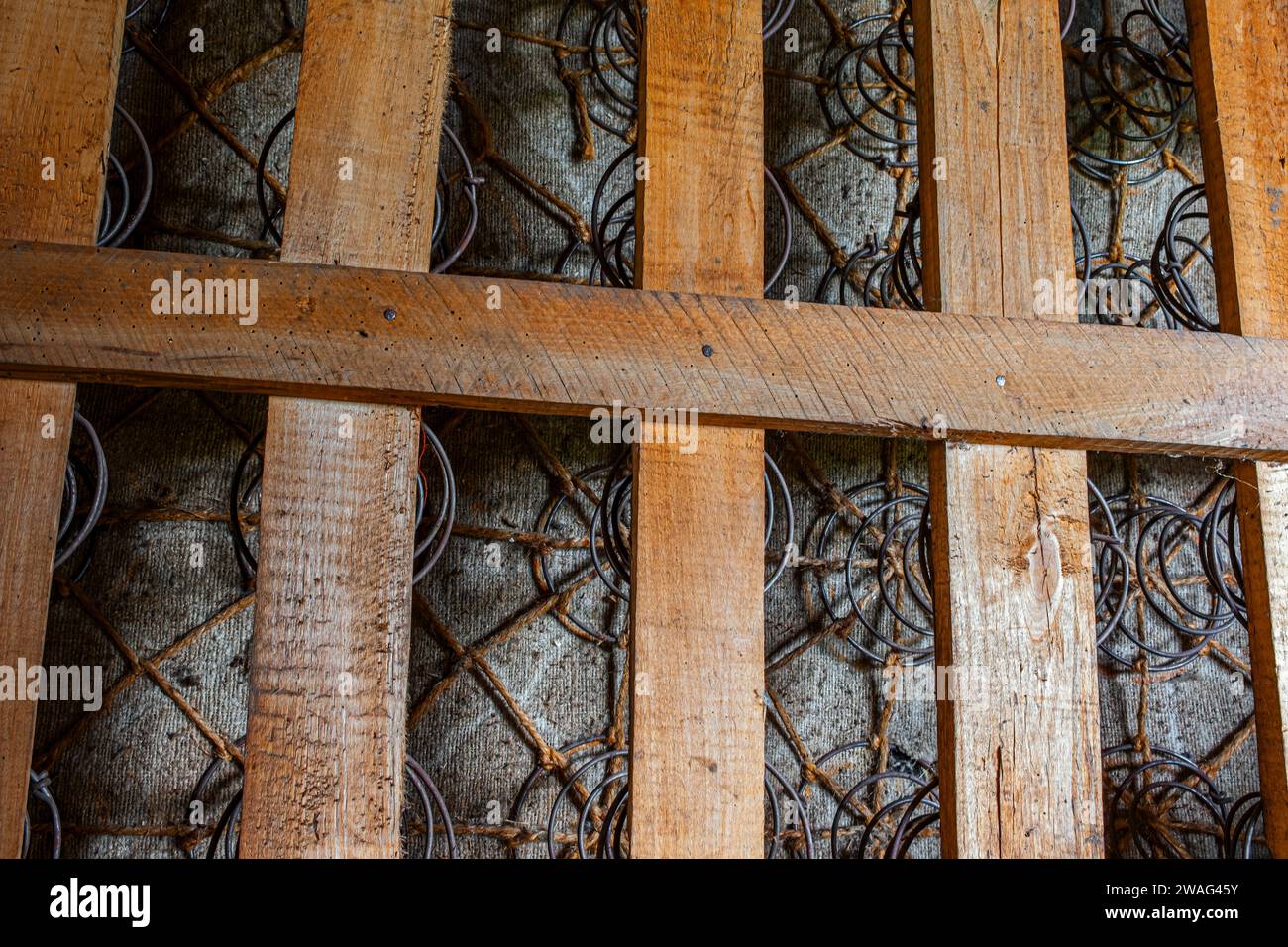 The internal structure of the spring mattress. Old box-spring mattress ...