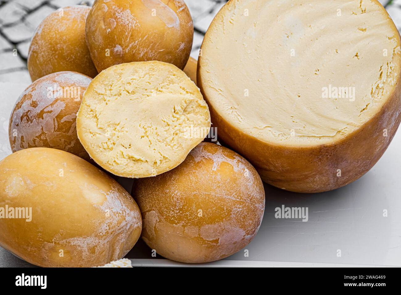 Traditional sheep cheese from Romania, known as bellows cheese Stock ...