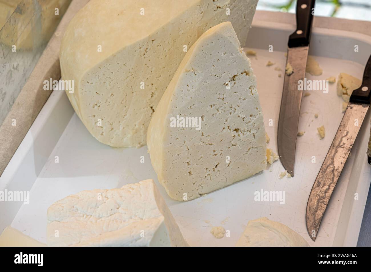 Traditional cow cheese from Romania Stock Photo - Alamy