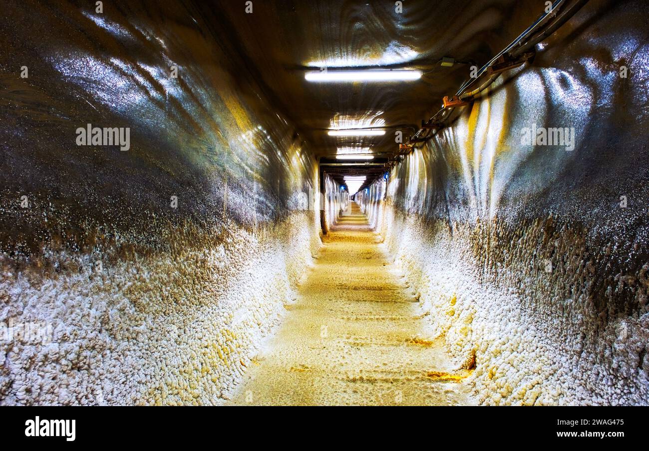 Underground salt mine with lights Stock Photo - Alamy