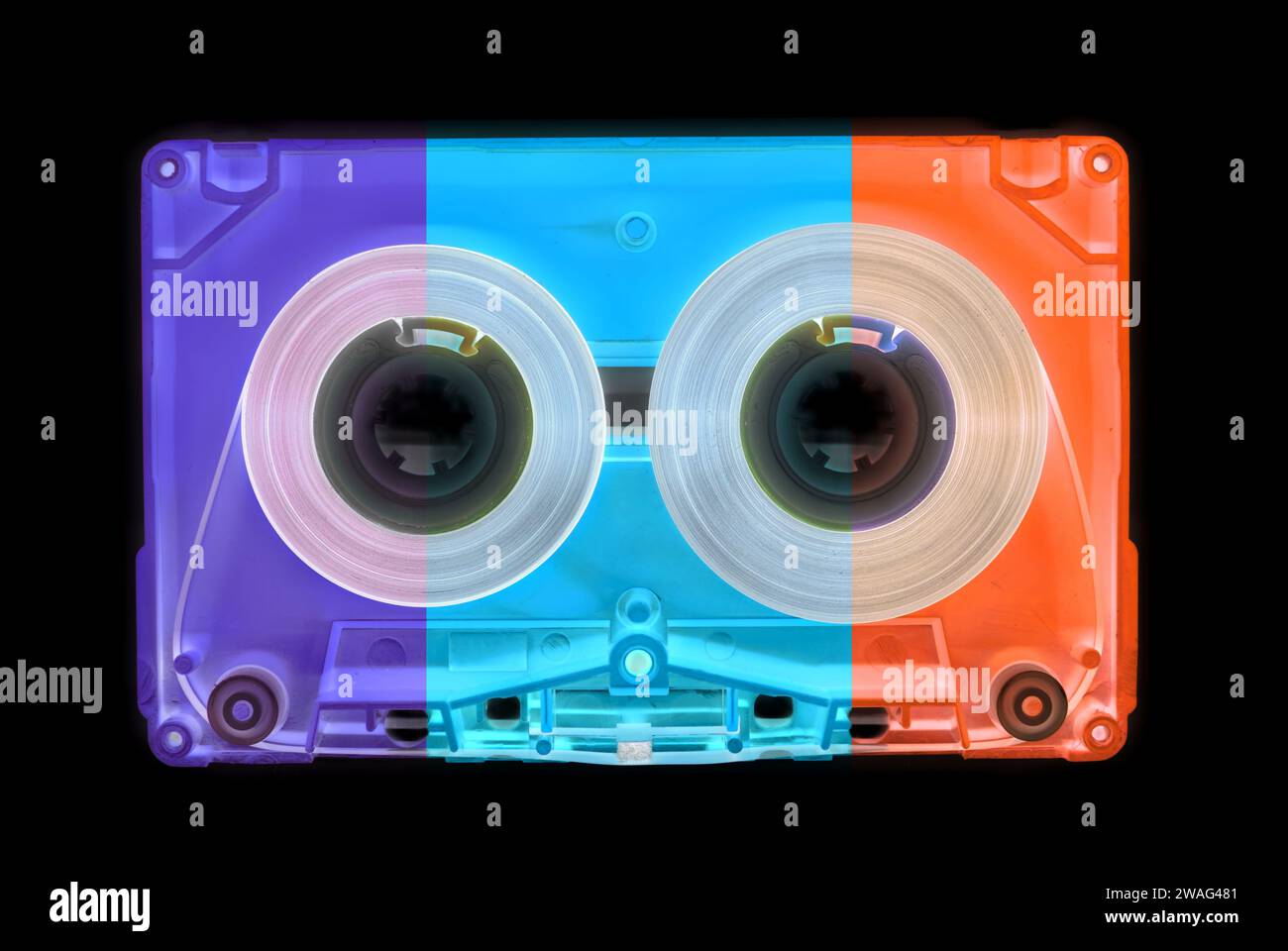 three colours old audio cassette tape open Stock Photo - Alamy