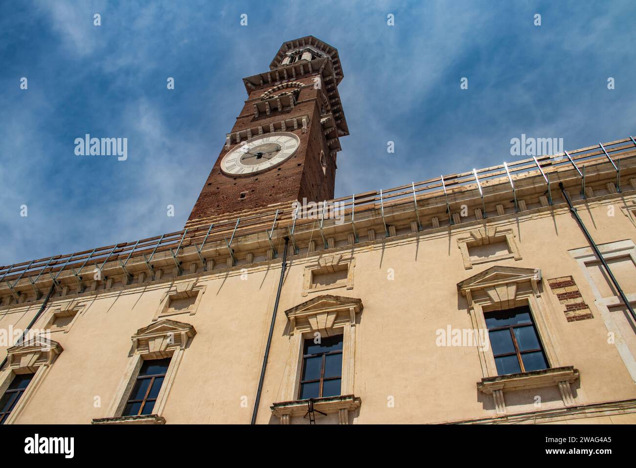 Medieval Lamberti (Torre dei Lamberti) tower XI century with clock, 84 ...