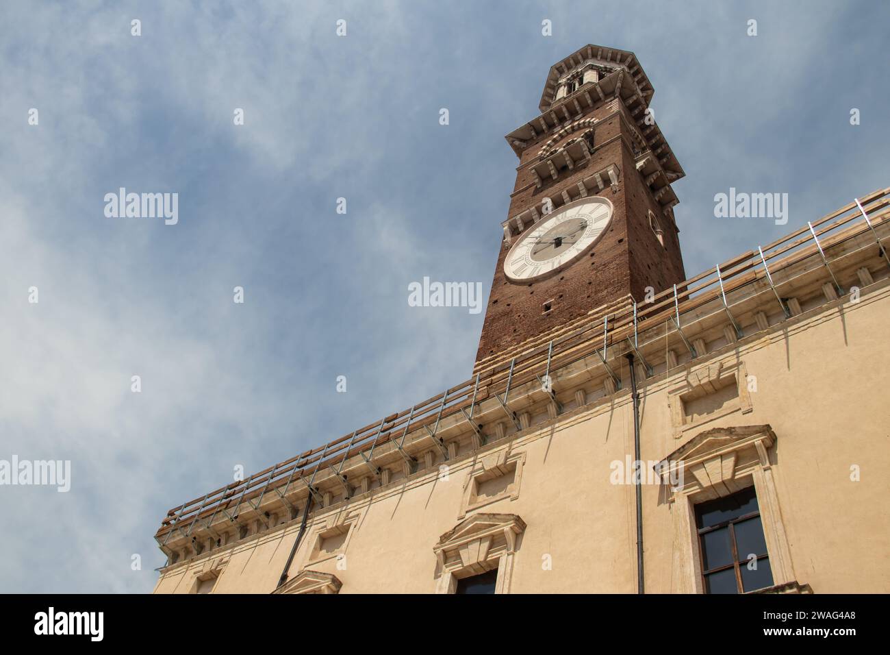 Medieval Lamberti (Torre dei Lamberti) tower XI century with clock, 84 ...