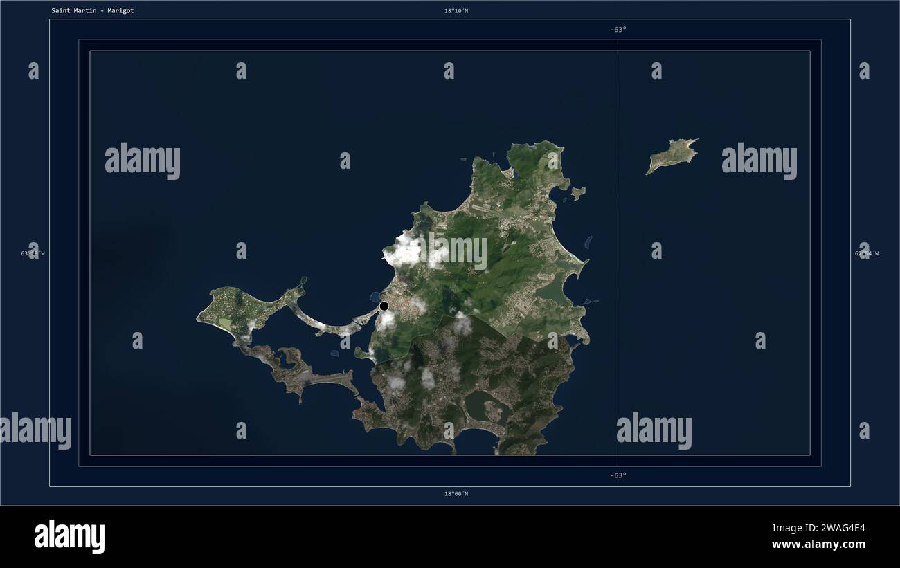 Saint Martin highlighted on a low resolution satellite map map with the ...