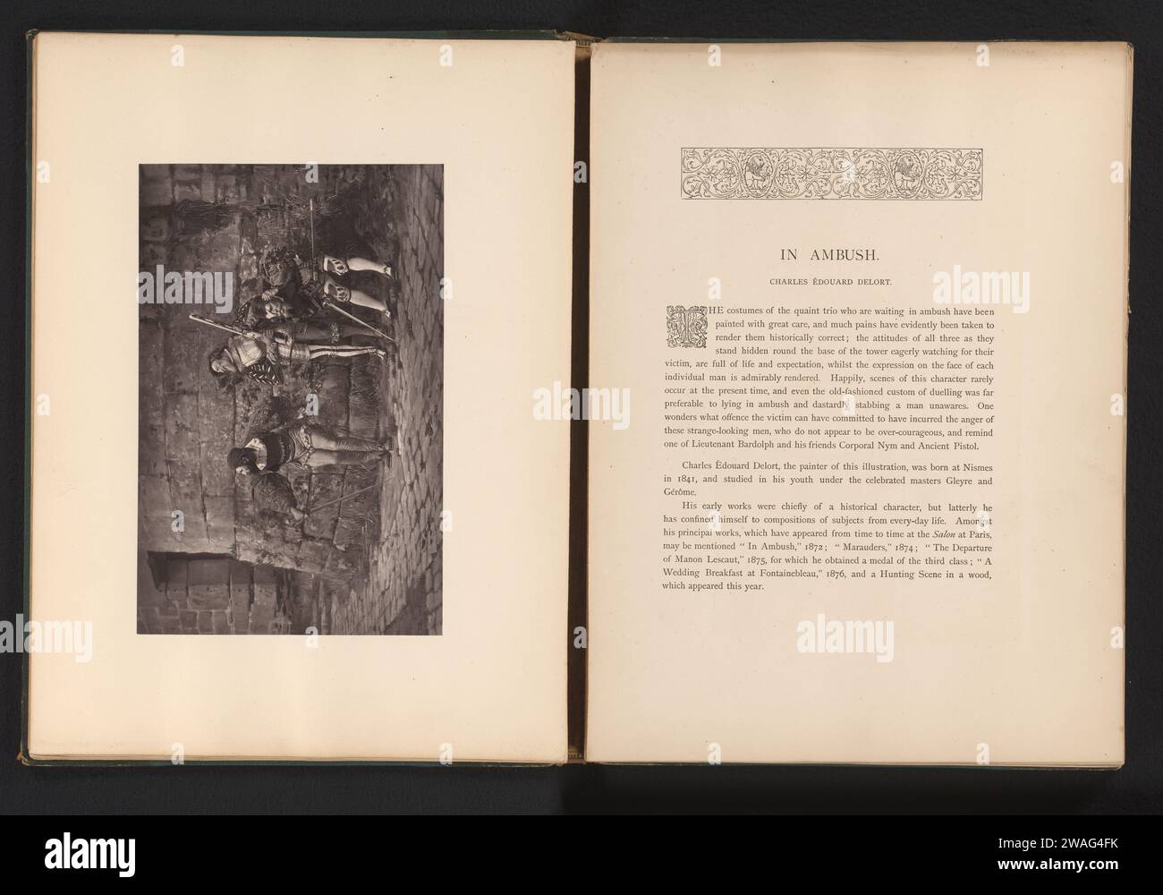 Reproduction of a painting of an ambush by Charles Edouard Delort ...