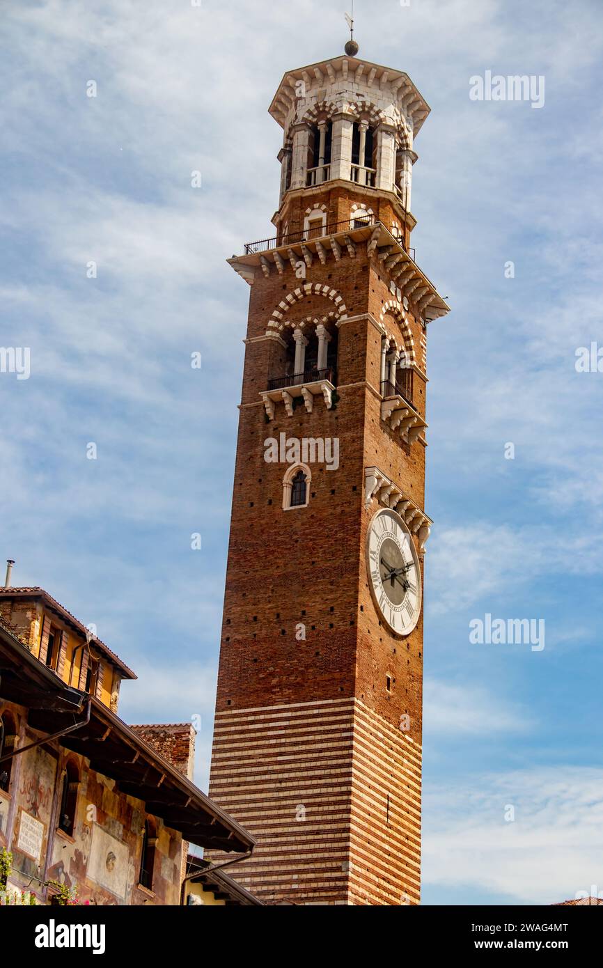 Medieval Lamberti (Torre dei Lamberti) tower XI century with clock, 84 ...