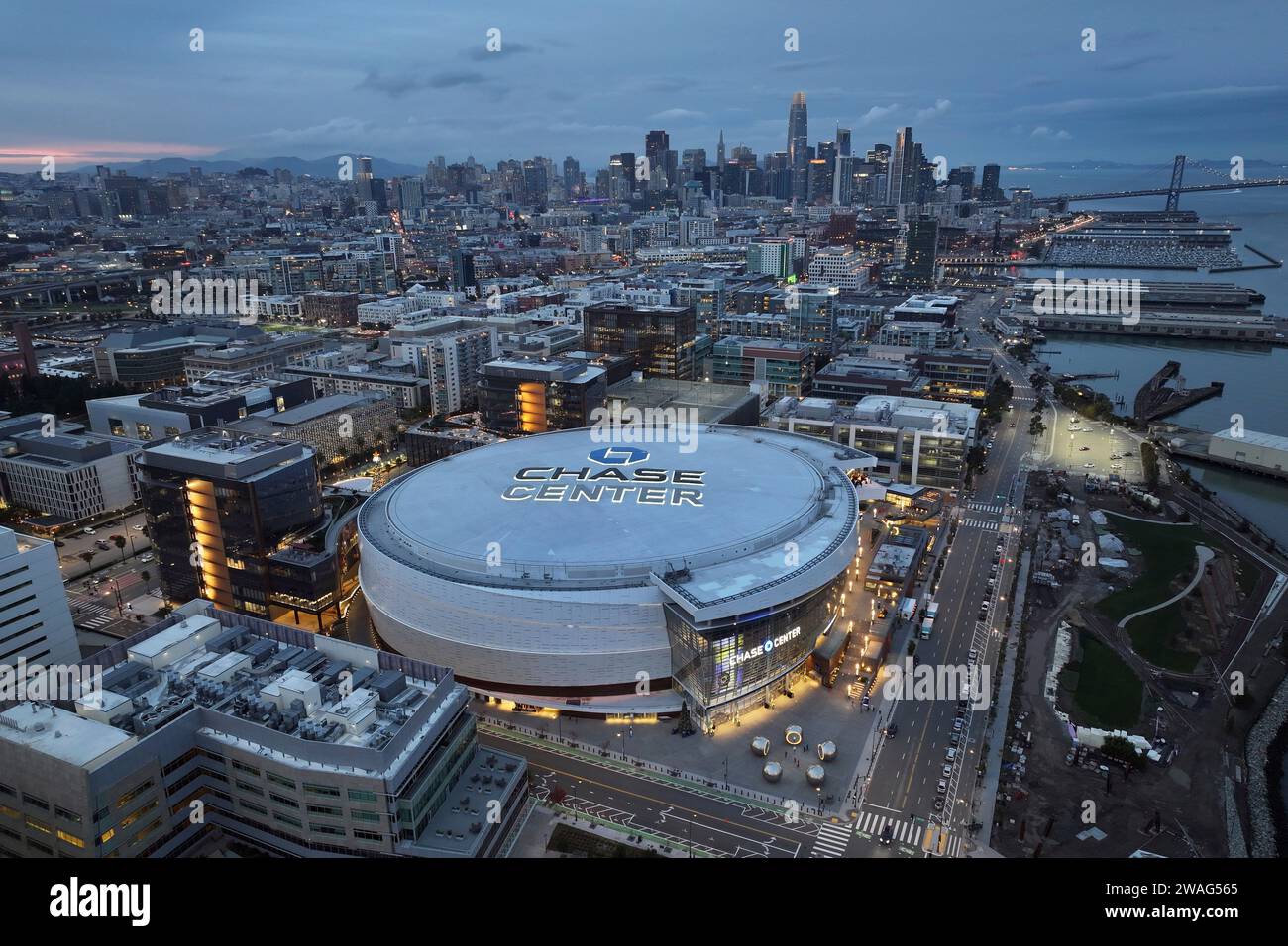 A general overall aerial view of the Chase Center, Sunday, Dec. 31 ...