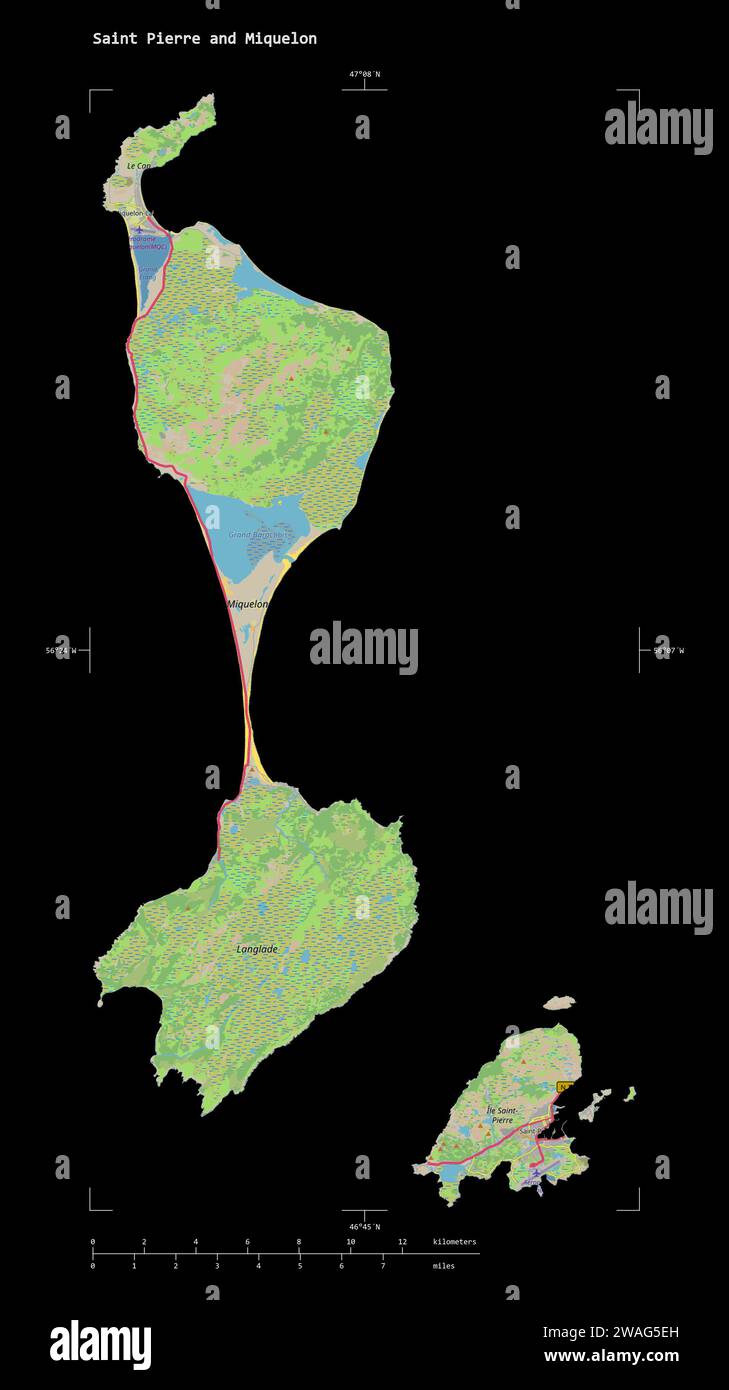 Shape of a topographic, OSM Germany style map of the Saint Pierre and ...