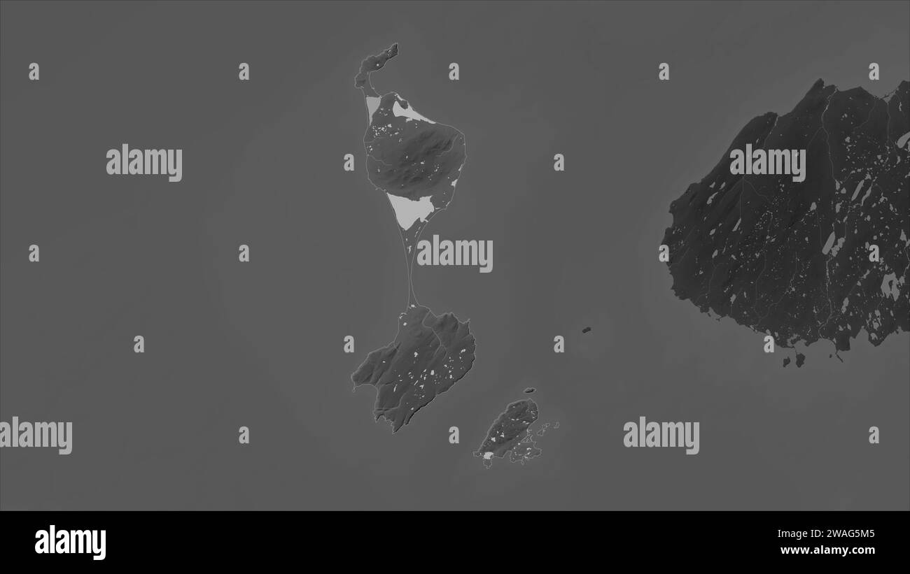 Saint Pierre and Miquelon highlighted on a Grayscale elevation map with ...