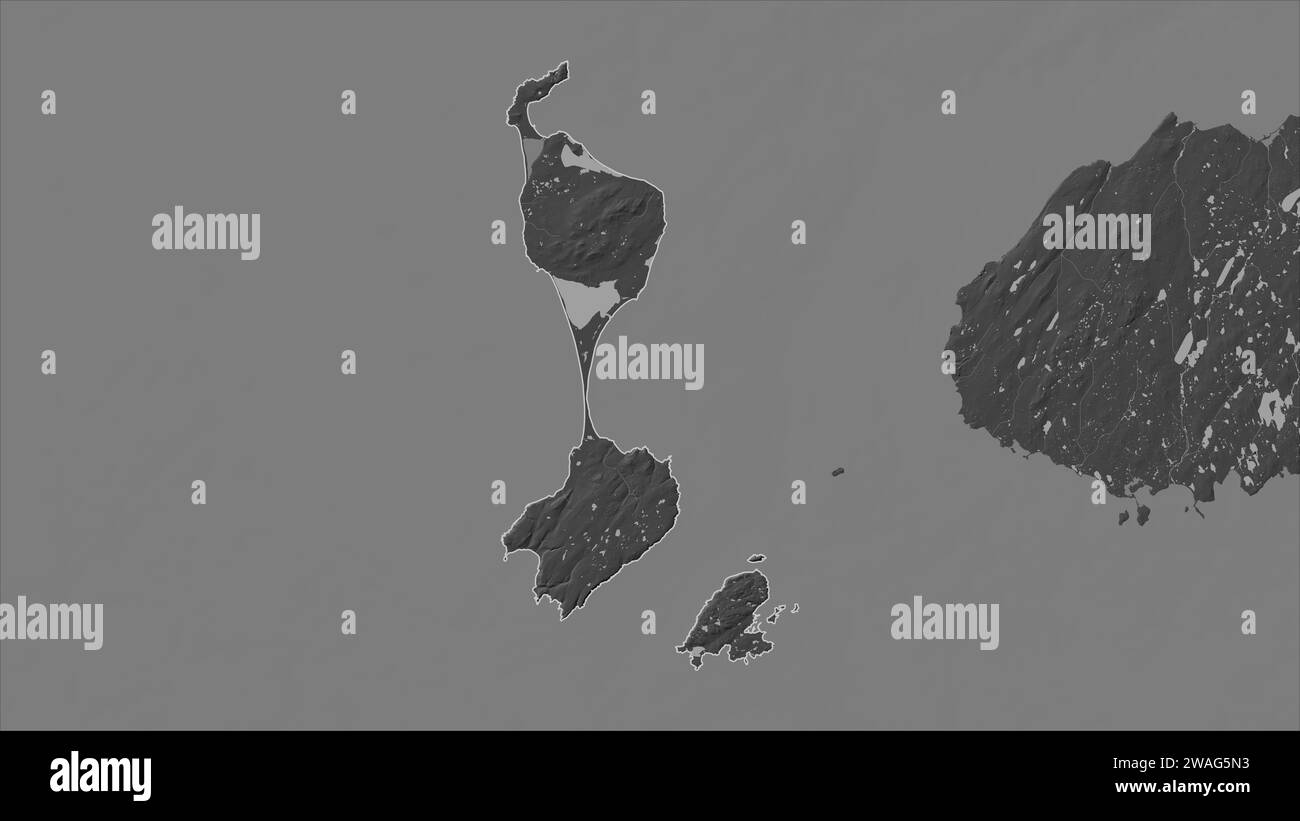 Saint Pierre and Miquelon outlined on a Bilevel elevation map with ...