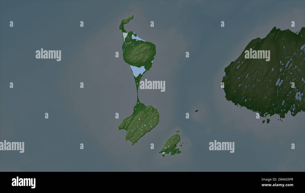 Saint Pierre and Miquelon highlighted on a Pale colored elevation map with lakes and rivers ...