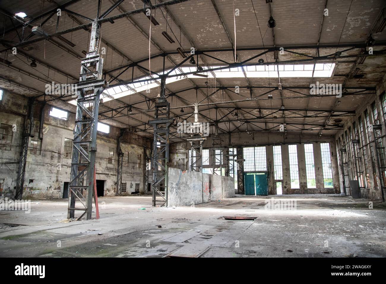 Old, destroyed and abandoned factory, urbex industrial hall Stock Photo ...
