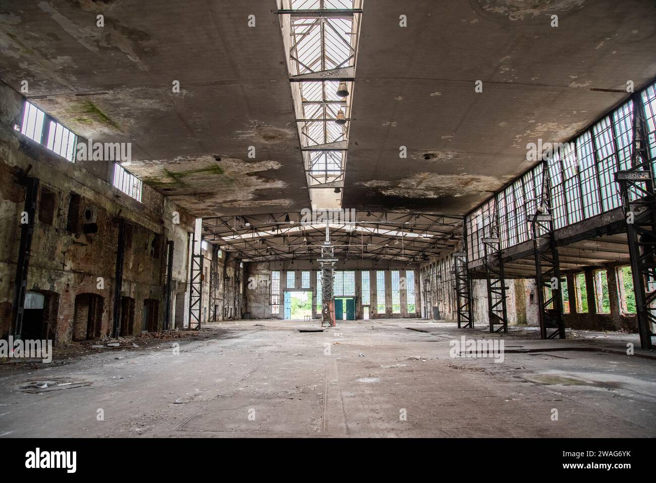 Old, destroyed and abandoned factory, urbex industrial hall Stock Photo ...