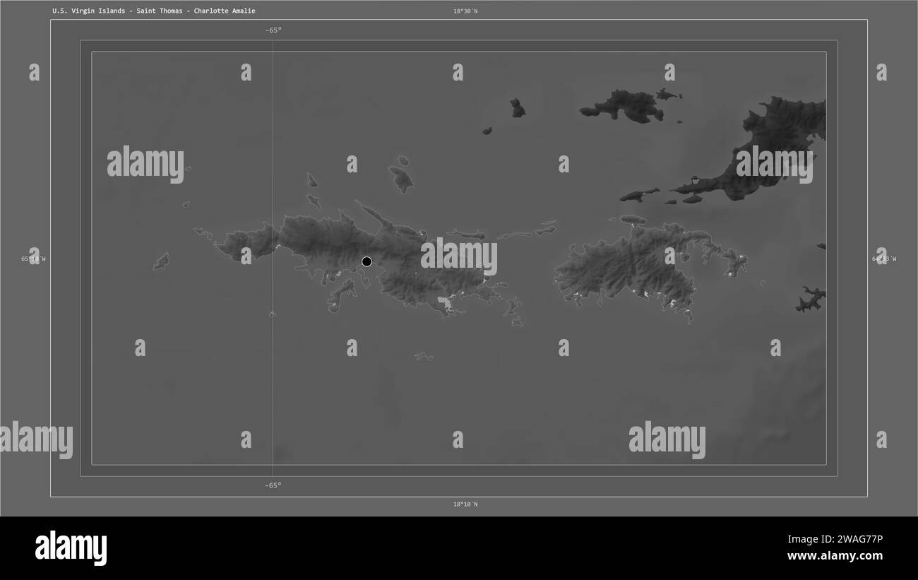 U.S. Virgin Islands - Saint Thomas highlighted on a Grayscale elevation ...