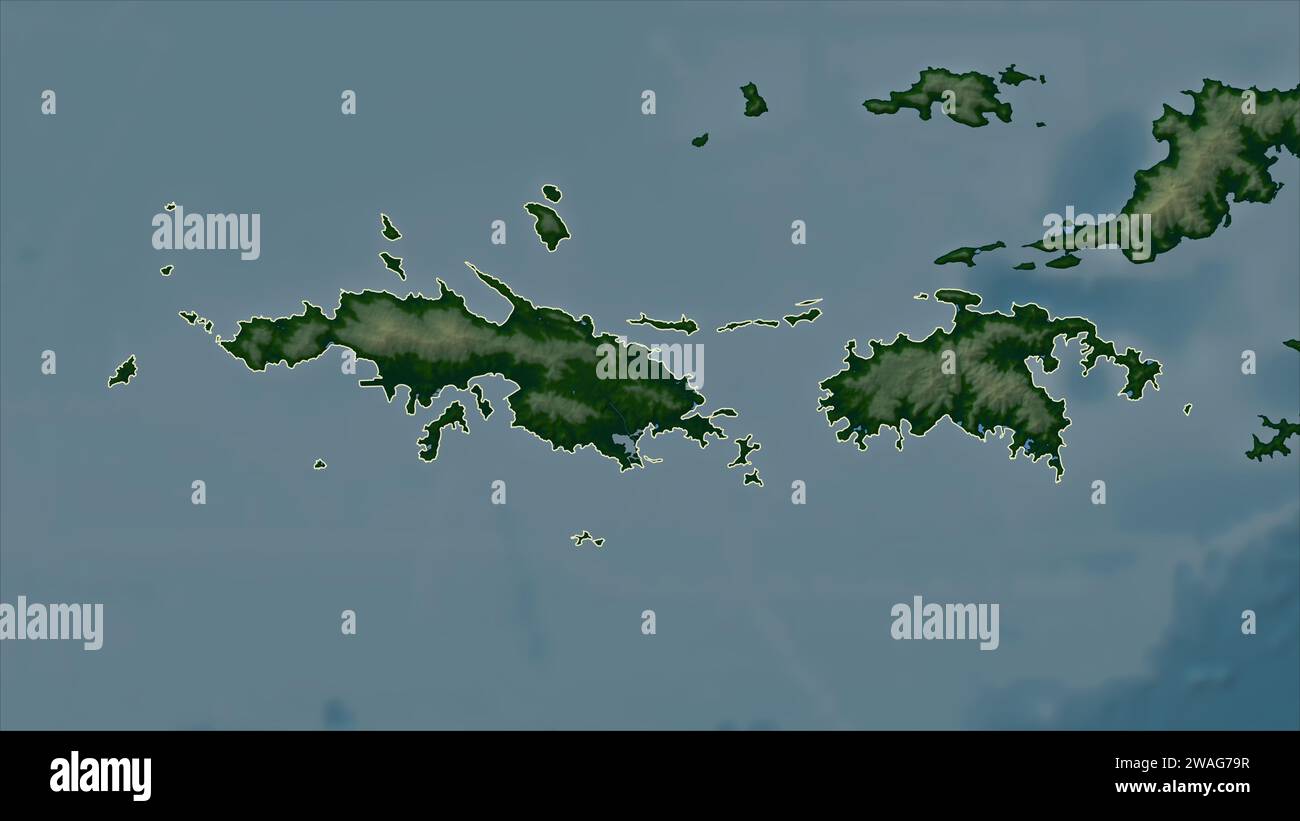 U.S. Virgin Islands - Saint Thomas outlined on a Colored elevation map ...