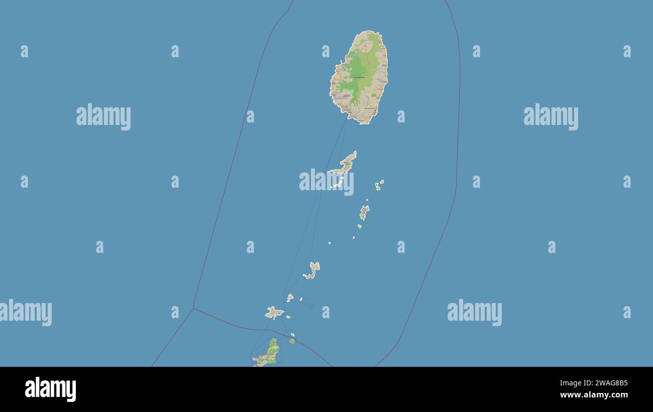 Saint Vincent and the Grenadines outlined on a topographic, OSM ...
