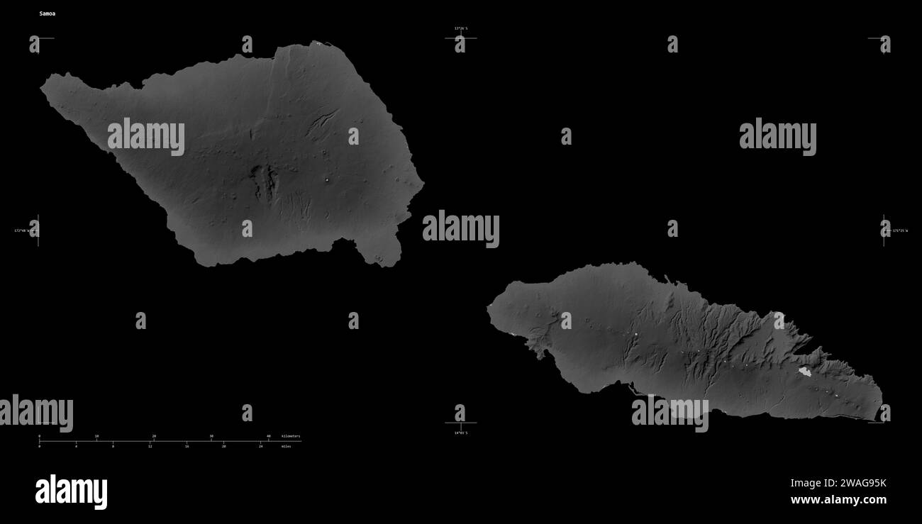 Shape of a Grayscale elevation map with lakes and rivers of the Samoa ...