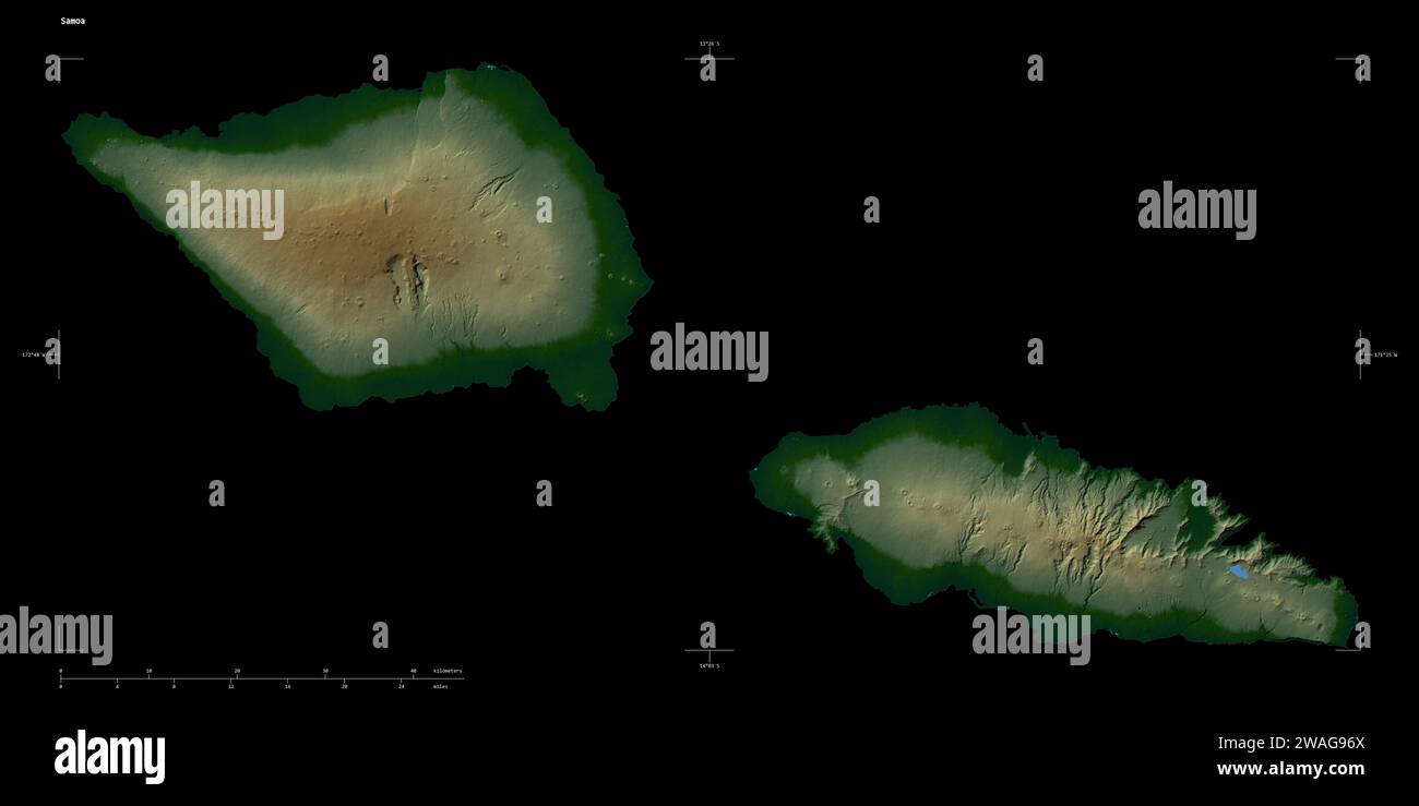 Shape of a Colored elevation map with lakes and rivers of the Samoa ...