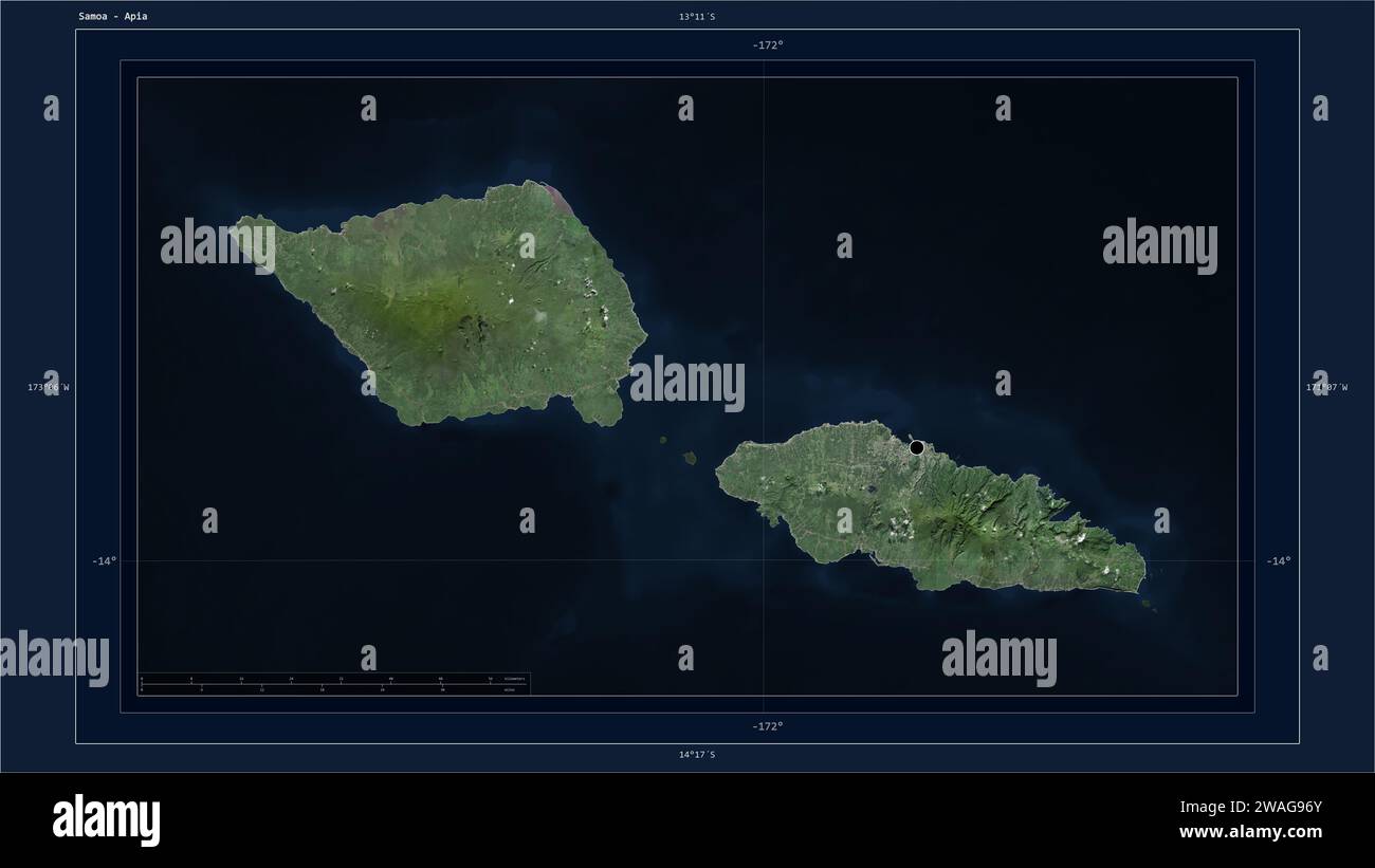 Samoa highlighted on a low resolution satellite map map with the ...