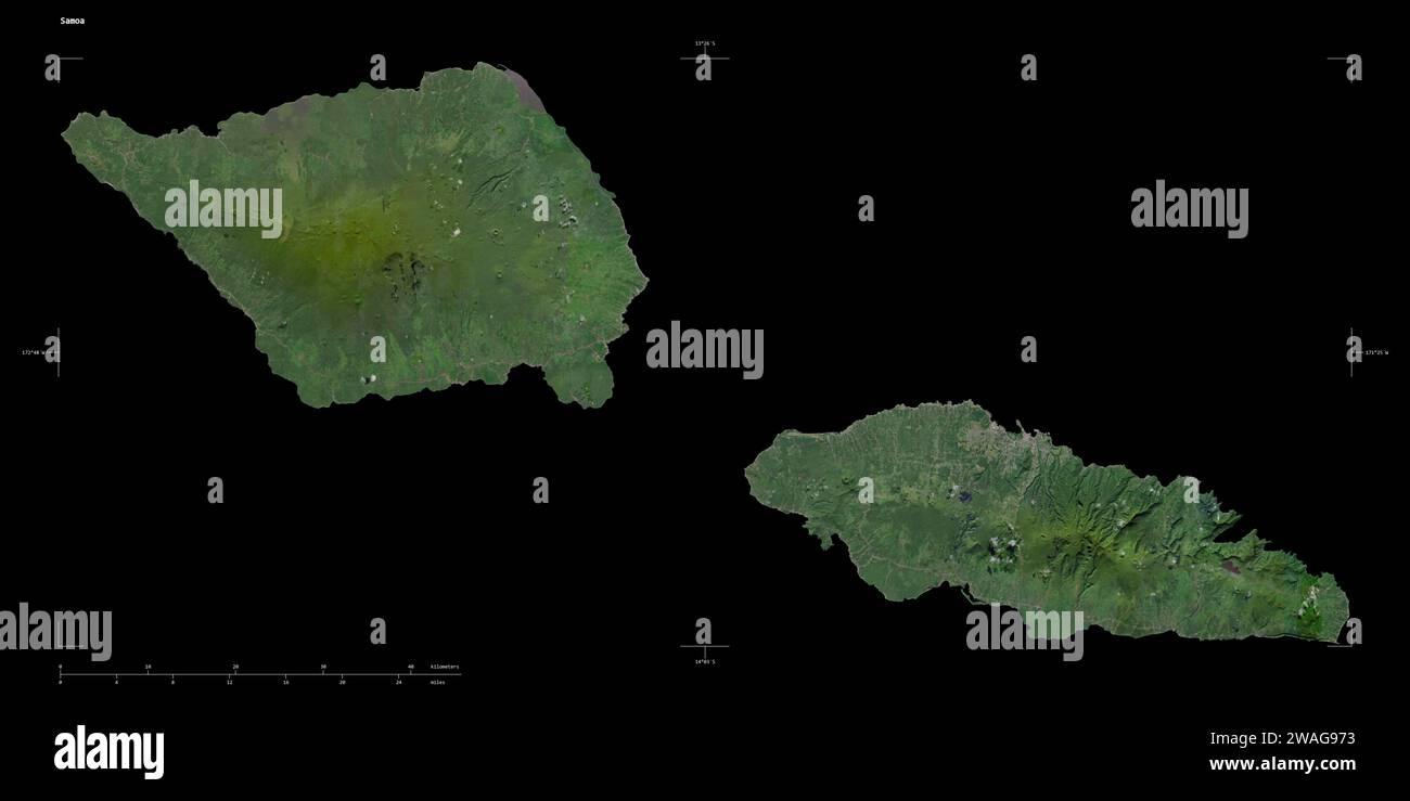 Shape of a high resolution satellite map of the Samoa, with distance ...