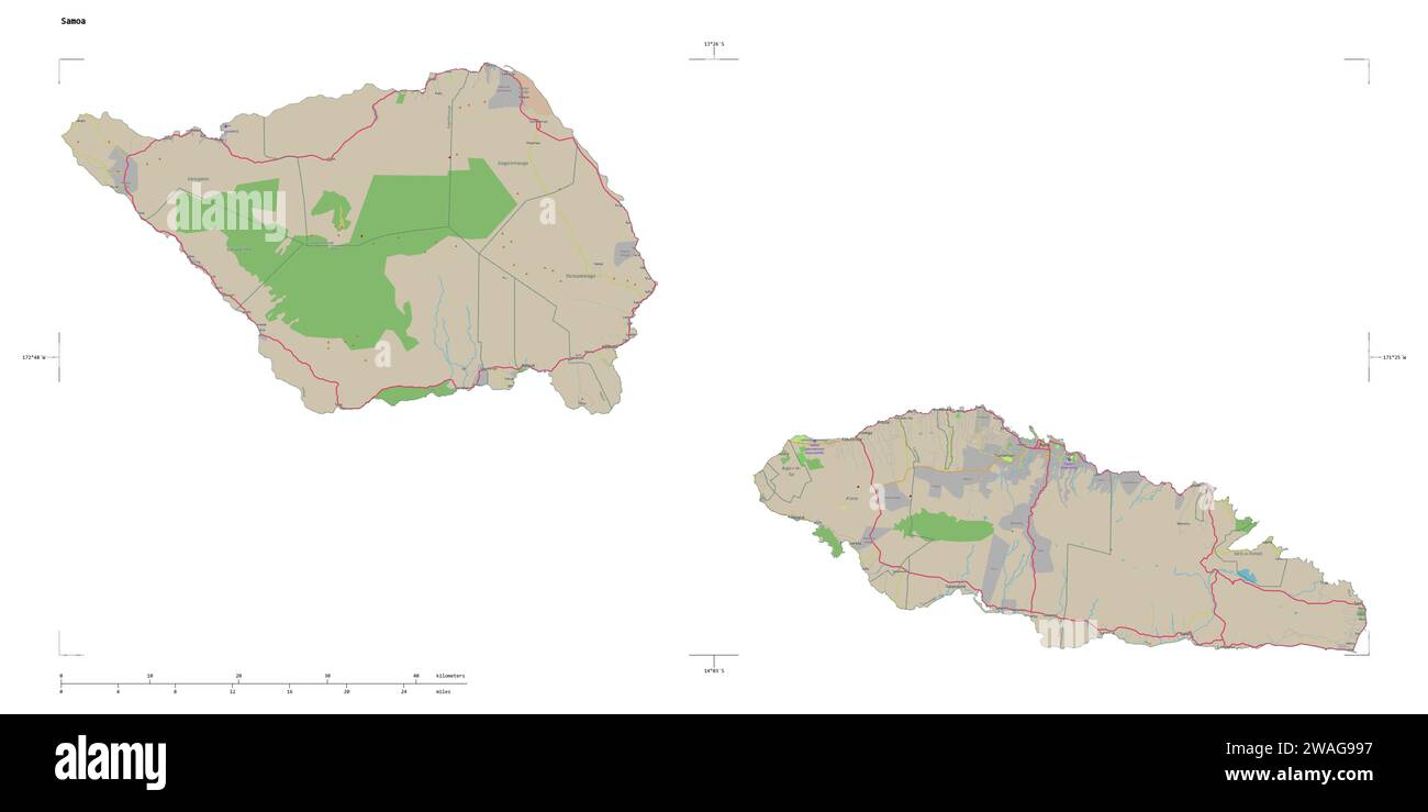 Shape of a topographic, OSM Germany style map of the Samoa, with ...