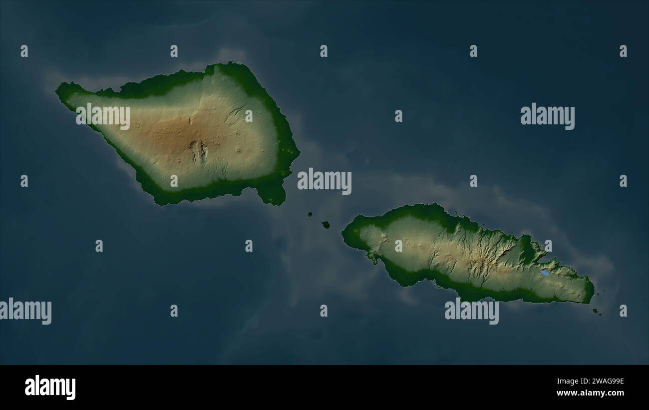 Samoa highlighted on a Colored elevation map with lakes and rivers ...