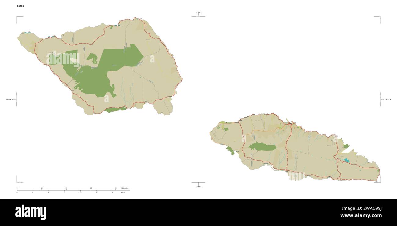 Shape of a topographic, OSM Humanitarian style map of the Samoa, with ...