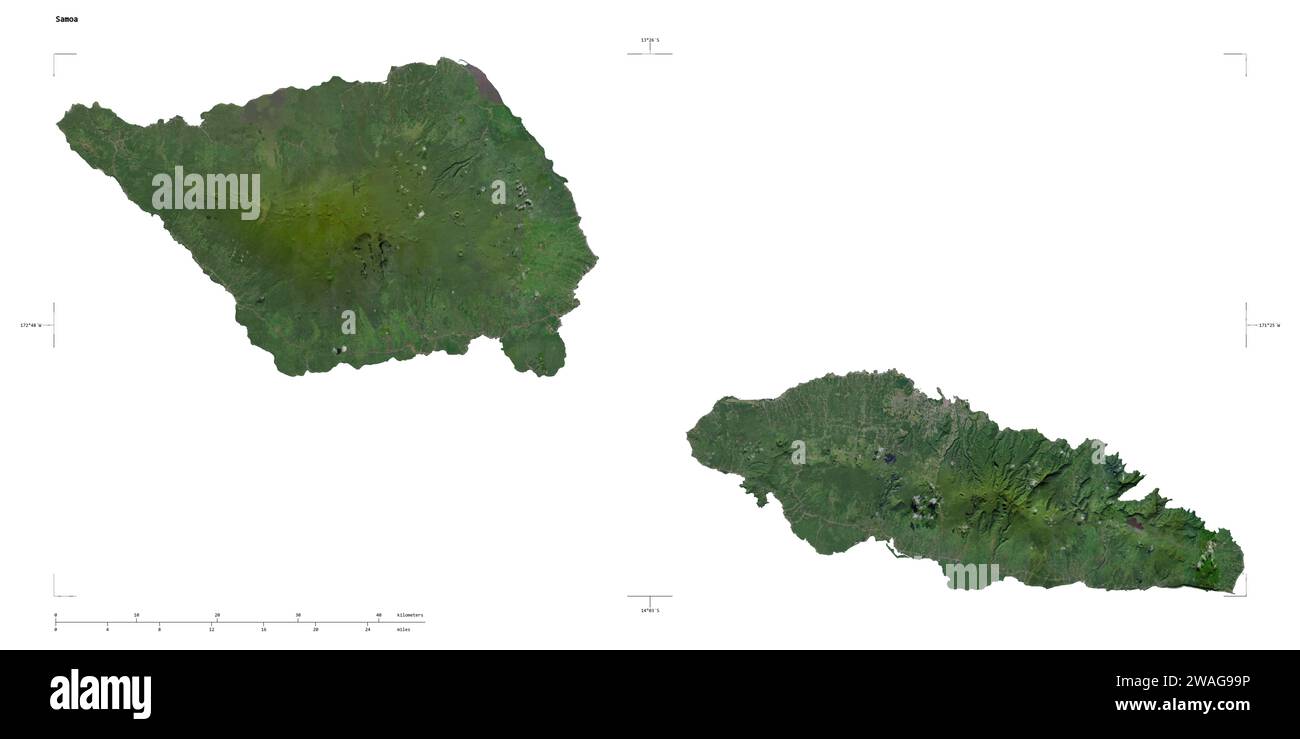 Shape of a high resolution satellite map of the Samoa, with distance ...