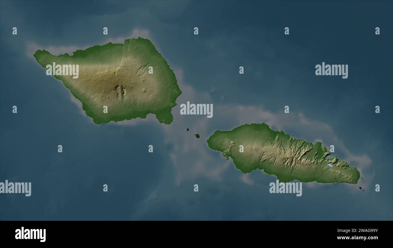 Samoa highlighted on a Pale colored elevation map with lakes and rivers ...