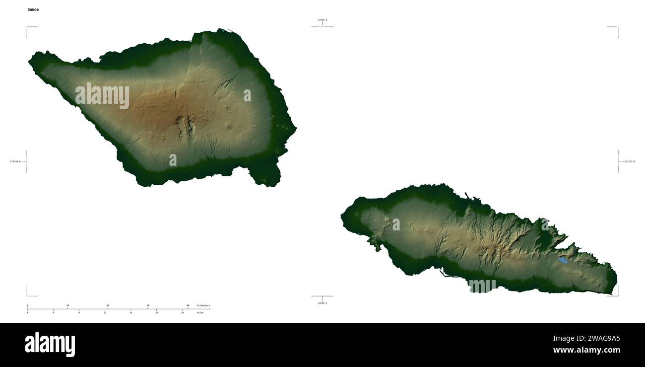 Shape of a Colored elevation map with lakes and rivers of the Samoa ...
