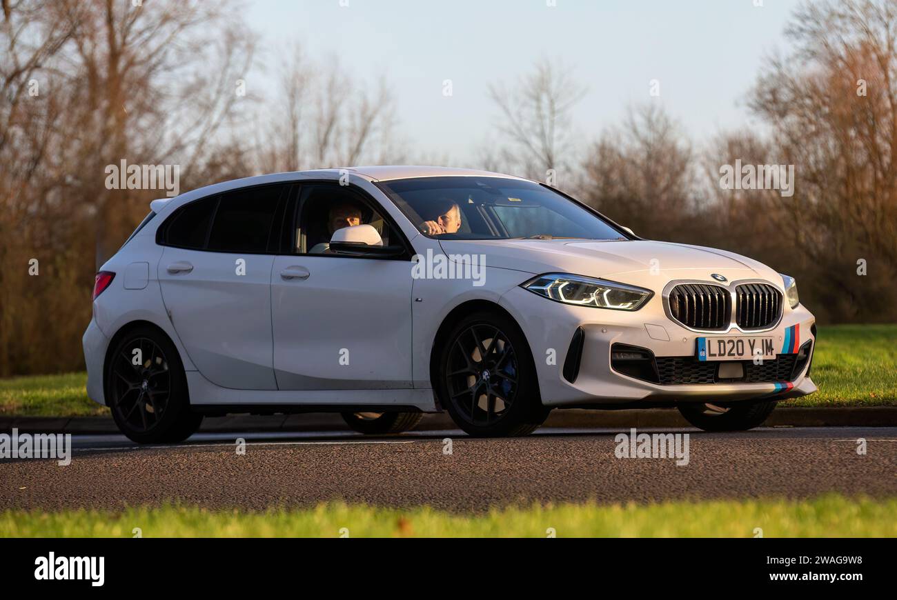 Stony Stratford,UK Jan 1st 2024. 2020 white BMW 120D XDRIVE M SPORT ...