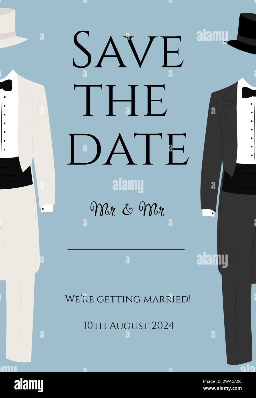 Wedding invitation for the wedding of two men with two black and white ...